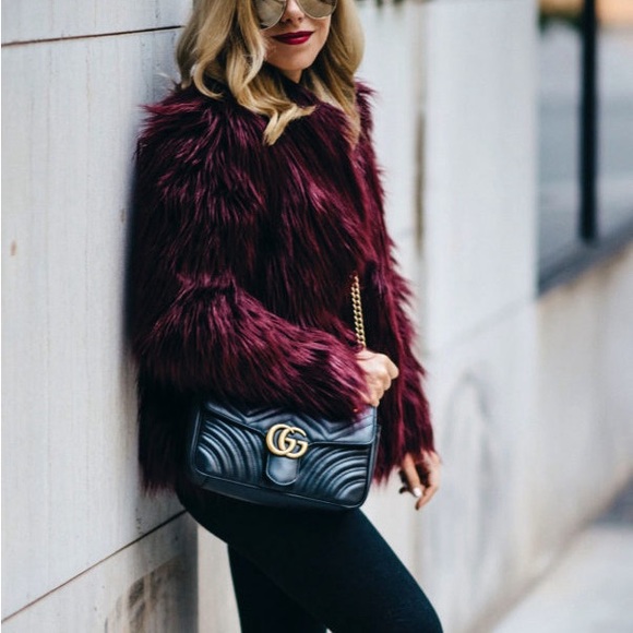 Jackets & Coats | Wqrm Wine Red Shaggy Women Faux Fur Jacket Blazer ...